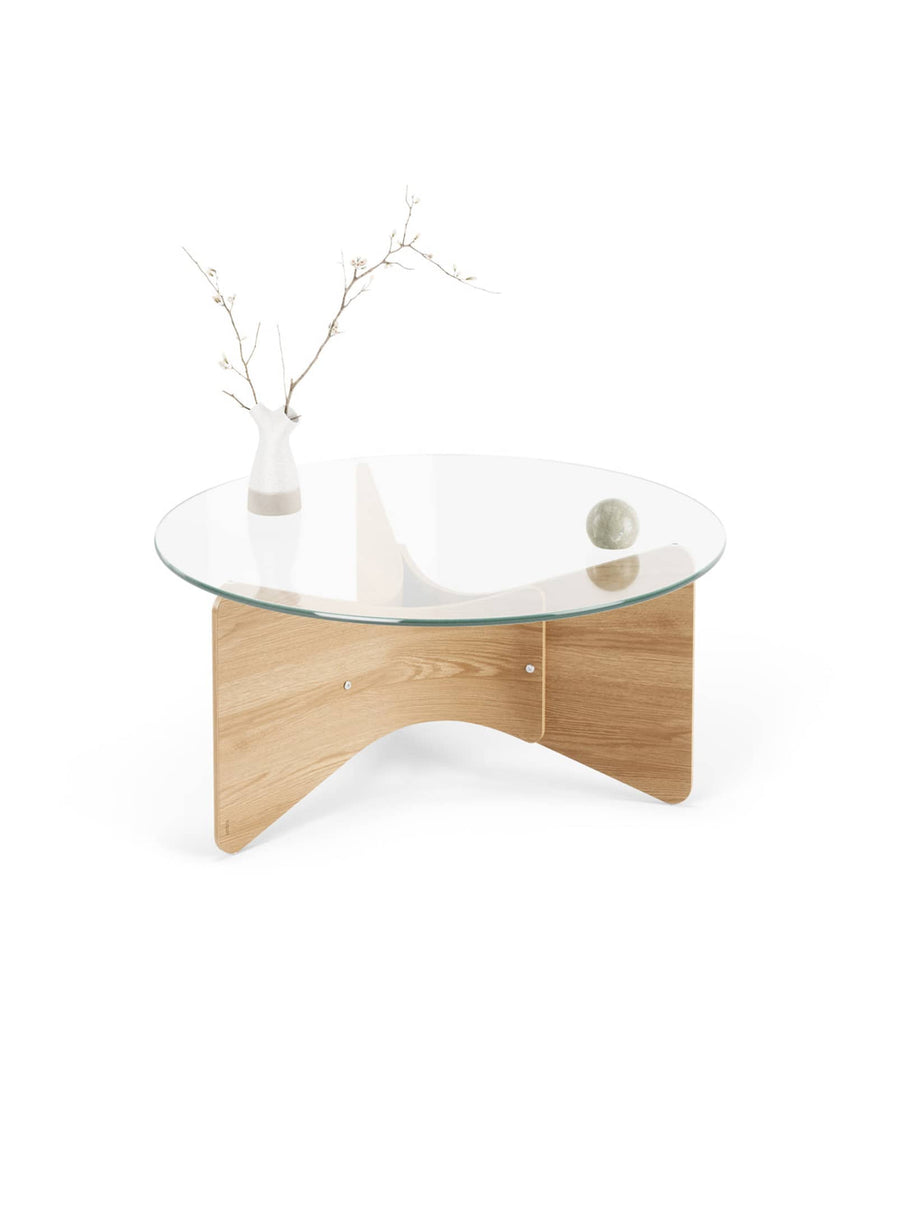 Madera, Round Wood Coffee Table with Glass Top by Umbra – Nüspace