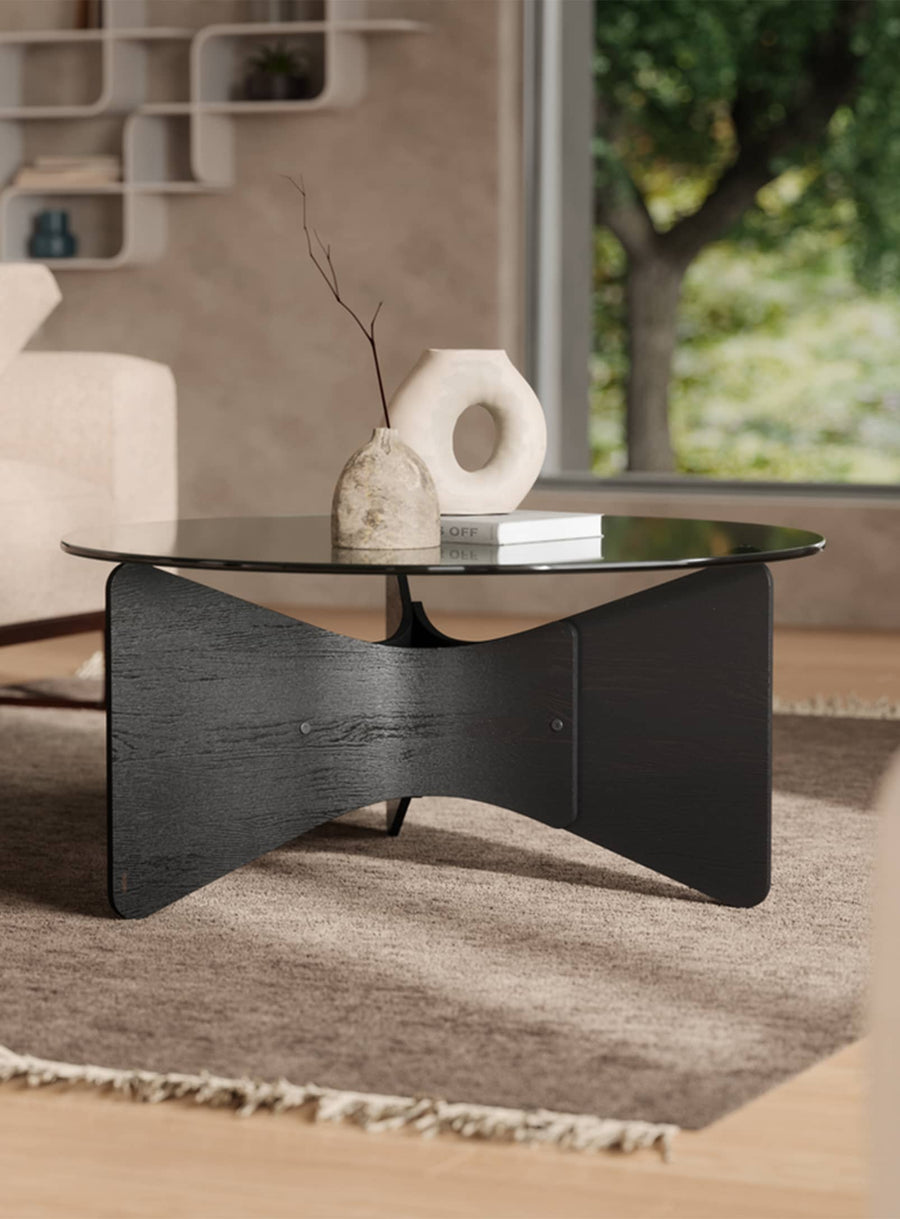 Madera, Round Wood Coffee Table with Glass Top by Umbra – Nüspace